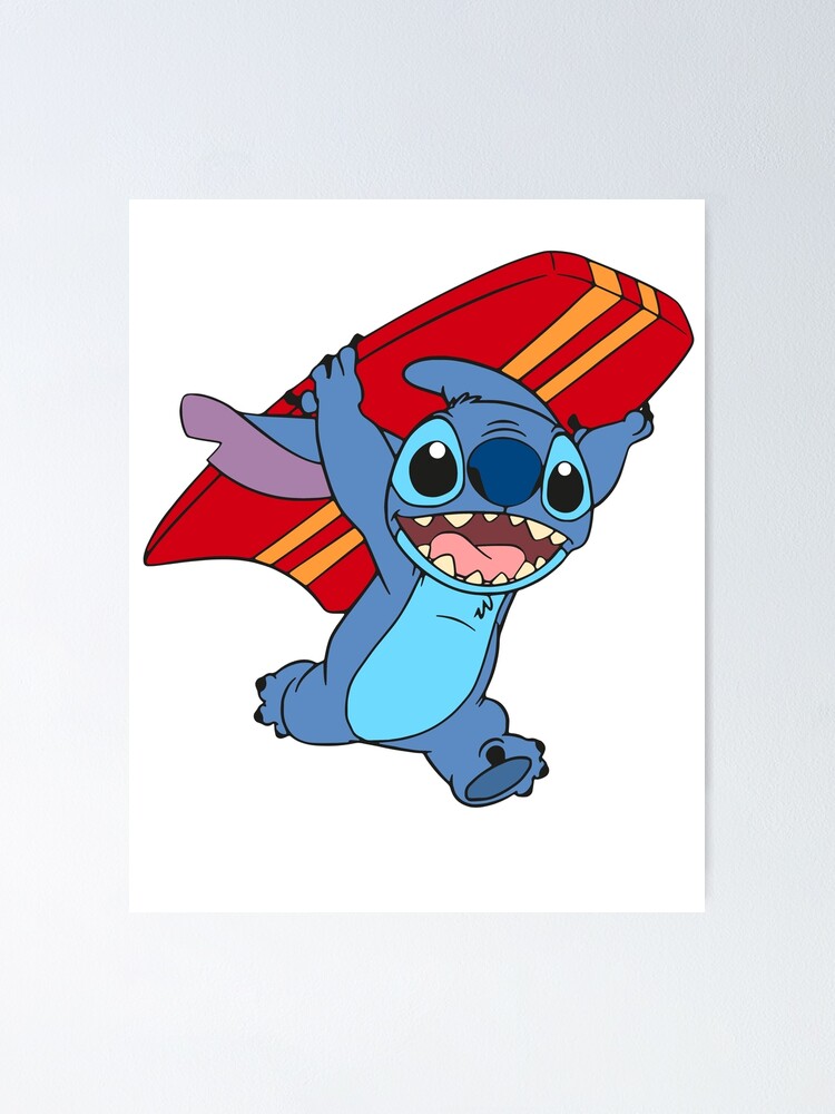 Póster «lilo y stitch stitch sosteniendo una tabla de surf» de ...
