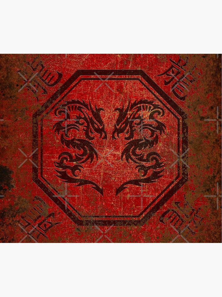 "Distressed Twin Chinese Dragons in Octagon with Dragon Characters ...