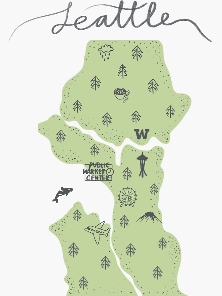 "Hand drawn Seattle Map" Sticker for Sale by lisasaru | Redbubble