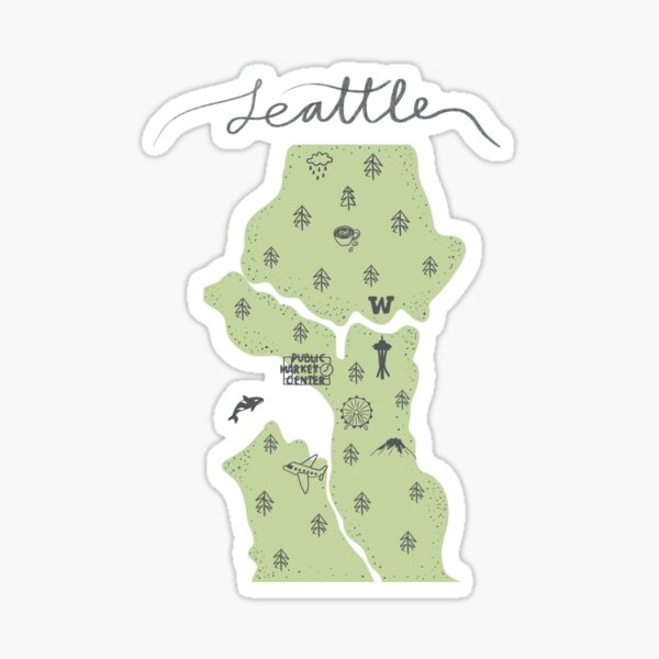 "Hand drawn Seattle Map" Sticker for Sale by lisasaru | Redbubble