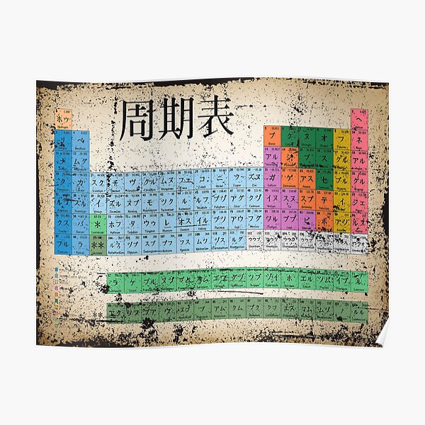 "Japan Japanese Periodic Table Of The Elements Vintage Chart Silver ...