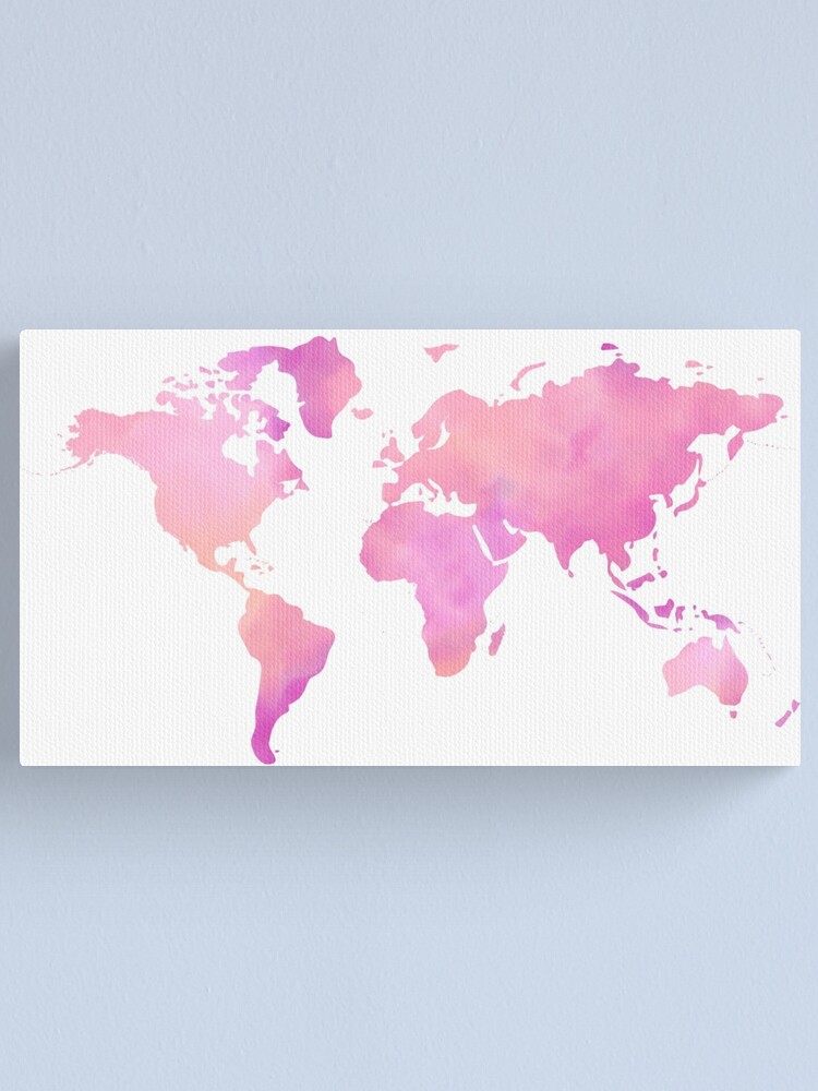"Pink Watercolor World Map" Canvas Print for Sale by PanyaCreative ...