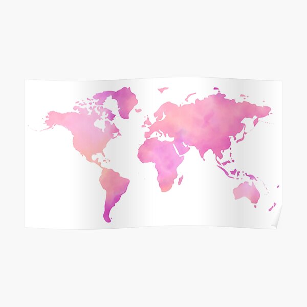 "Pink Watercolor World Map" Poster for Sale by PanyaCreative | Redbubble