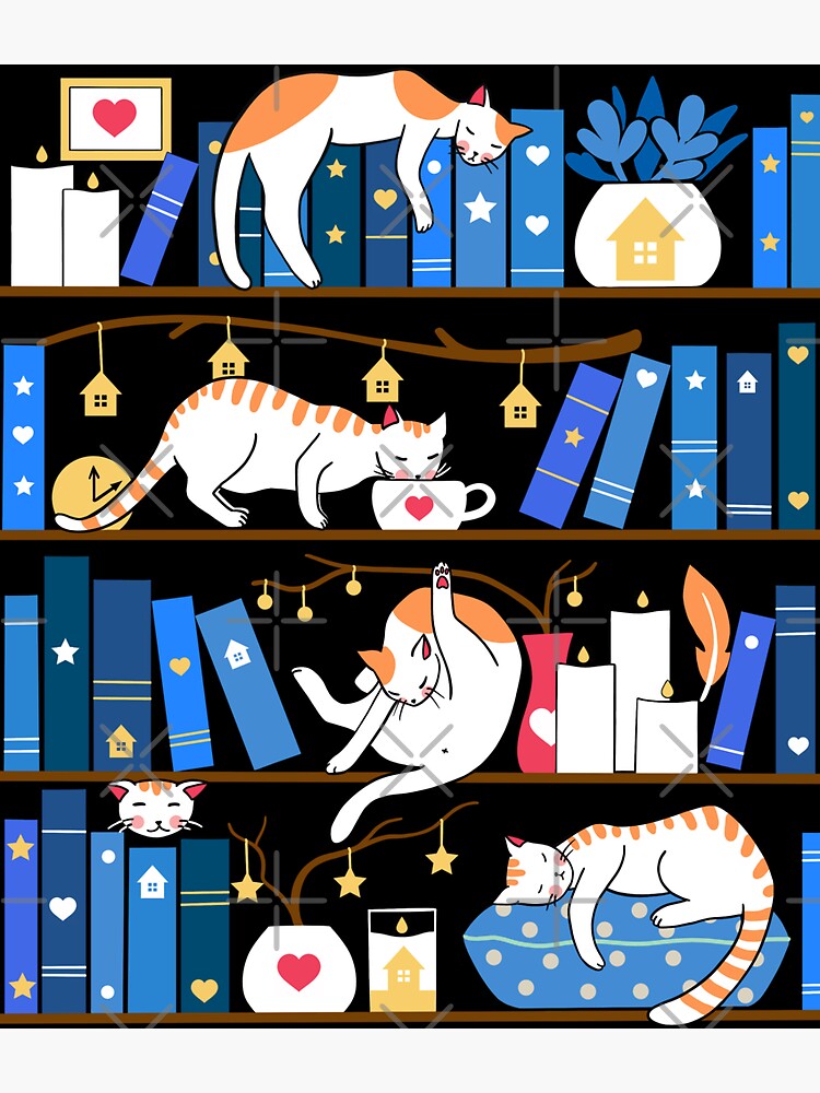 "Library cats - midnight blue" Sticker for Sale by Elenanaylor | Redbubble