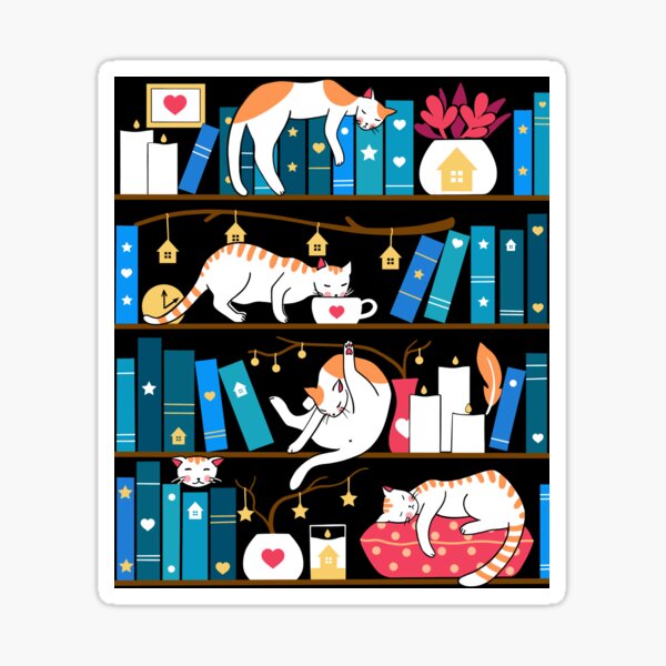 "Library cats - ocean blue and raspberry red" Sticker for Sale by ...