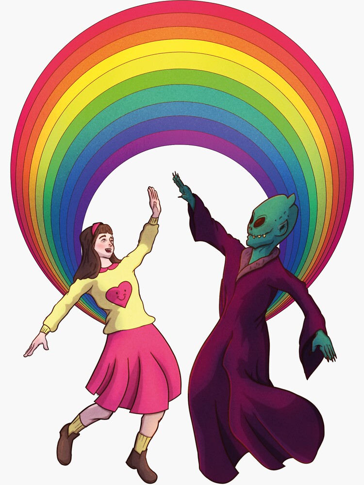 "Friendly high-five between friends with a rainbow" Sticker for Sale by ...