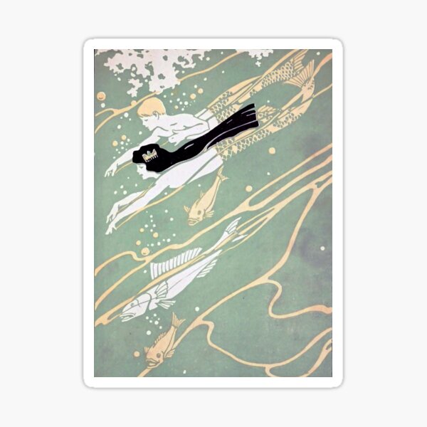 "Antique Fairytales! Mermaid and Merboy Swimming Merkids" Sticker for ...