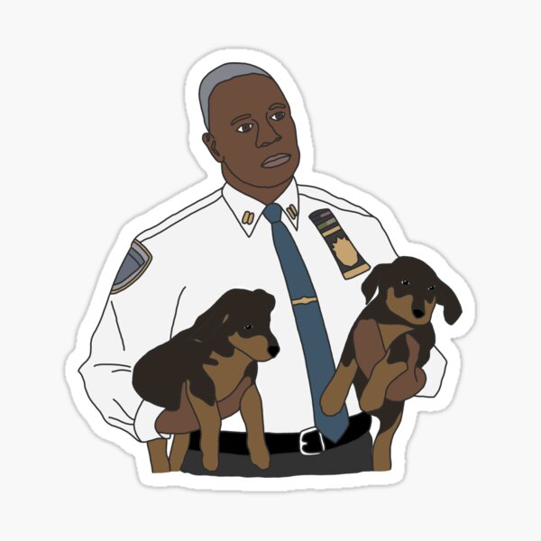"Captain Holt with dogs" Sticker for Sale by emmatams | Redbubble