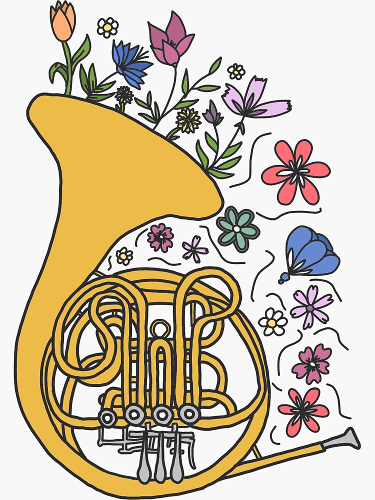 "Floral French Horn" Sticker for Sale by Morgansky | Redbubble