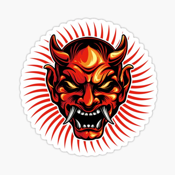 "Red Fire Japanese Oni Demon Yokai Spirit Face" Sticker by Foxicopter ...