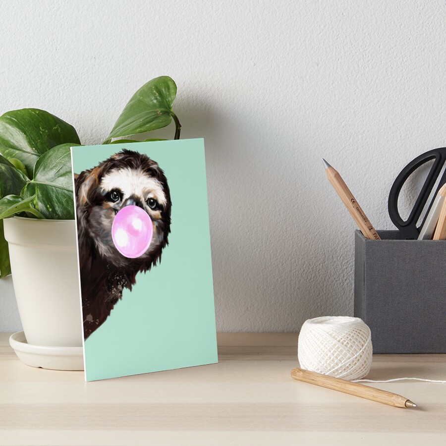 "Playful Sneaky Sloth with Bubble Gum" Art Board Print by bignosework ...