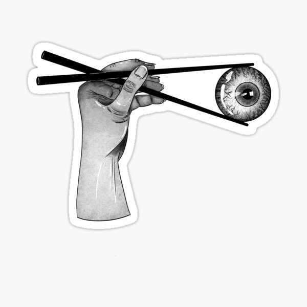 "Hand holding an eye with chopsticks" Sticker by emassketches | Redbubble