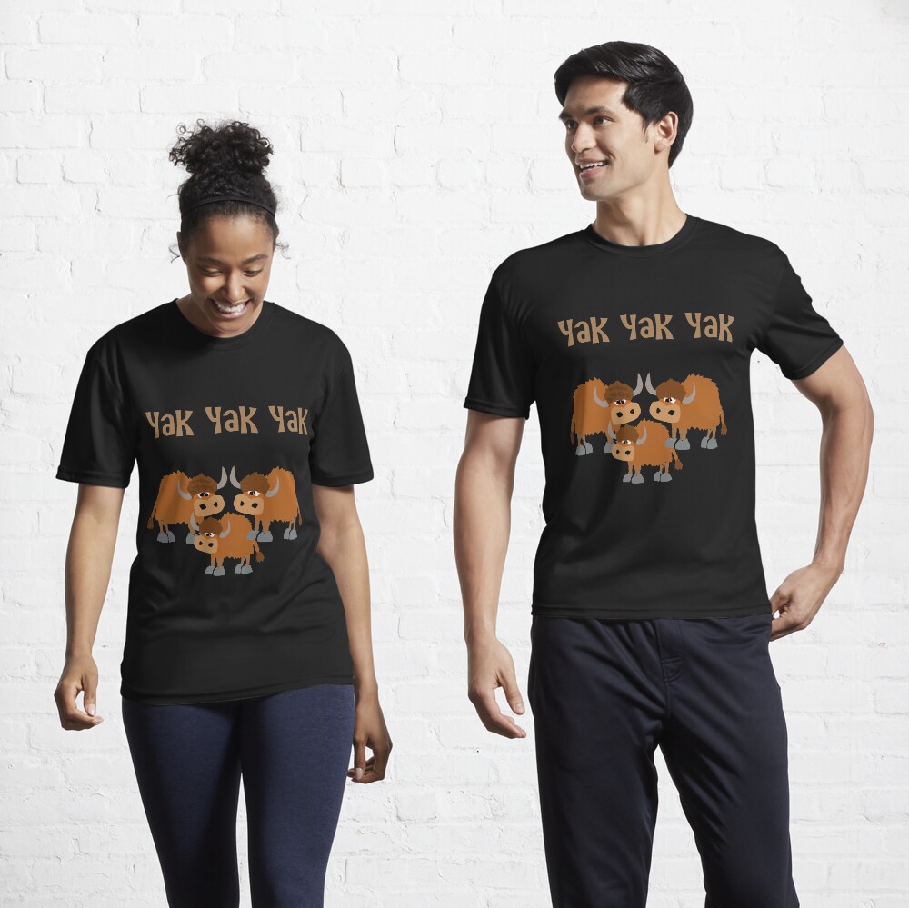 "Funny Yak Yak Yak Pun Cartoon with three Yak Animals" Active T-Shirt ...
