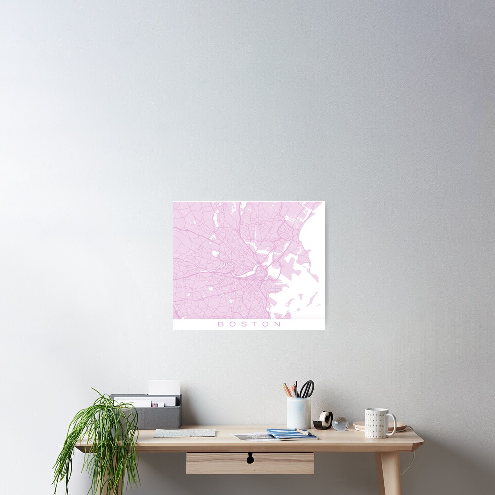 "Pink Boston MA Map" Poster by MarzStudio | Redbubble