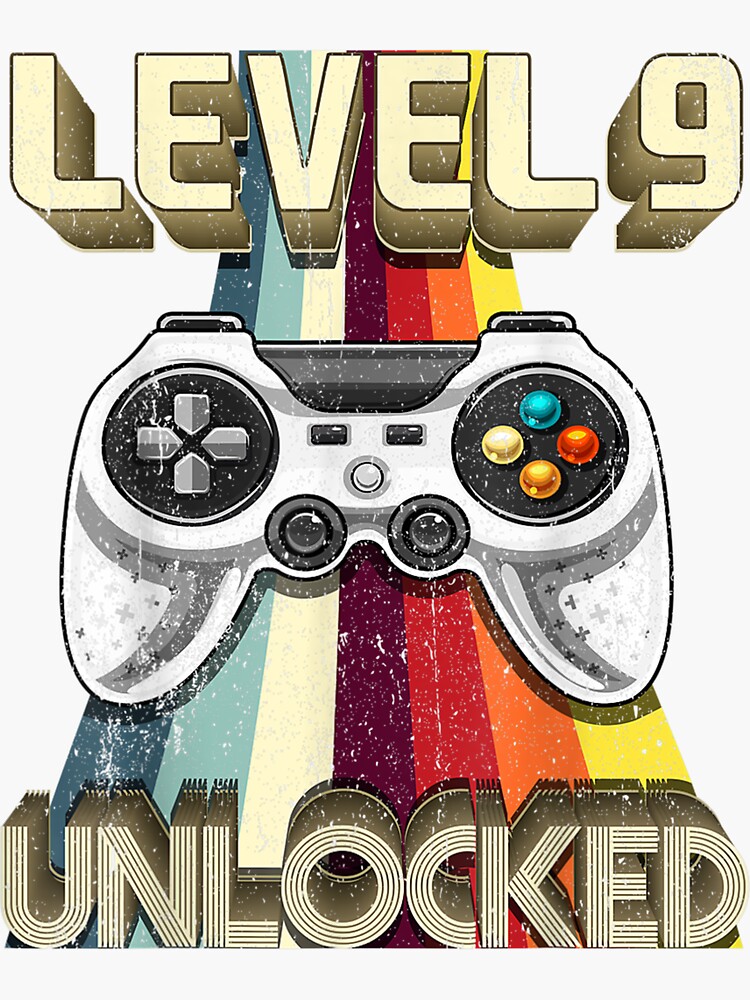 "Level 9 Unlocked Retro Video Game" Sticker by rebeccgenzler | Redbubble