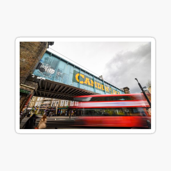 "Camden Lock bridge in London and a red Double Decker bus" Sticker by ...