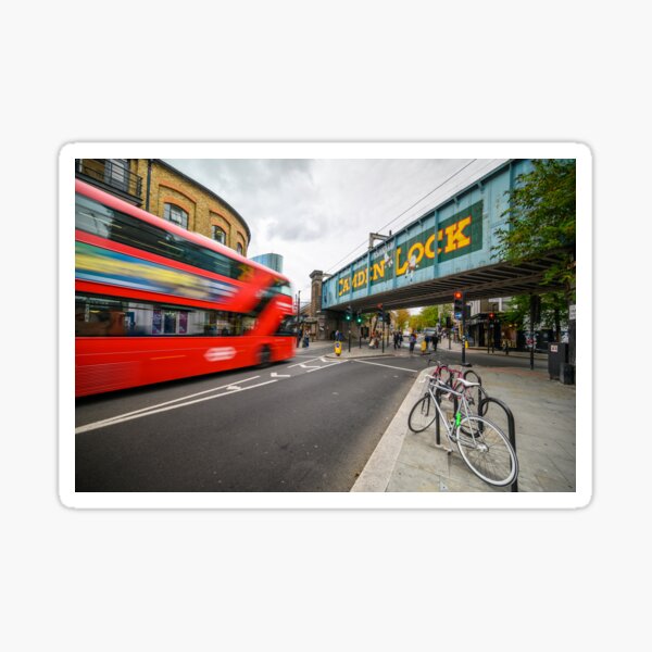 "A red London Double Decker bus in front of Camden Lock bridge" Sticker ...