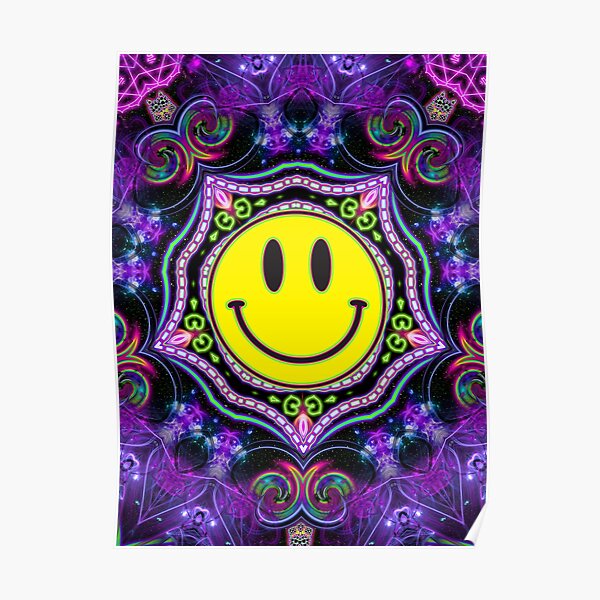 "Trippy psychedelic acid face smiley face lsd fractal art" Poster by ...