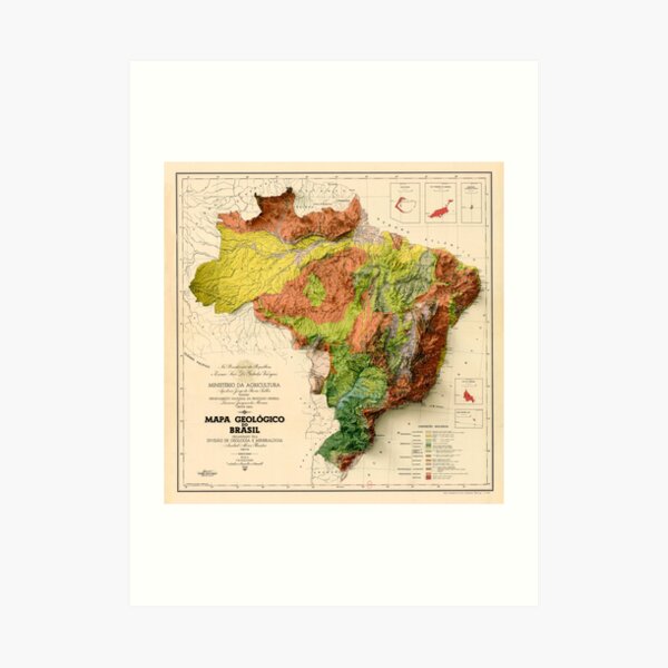 "1942 Geological Map of Brazil digitally-rendered" Art Print for Sale ...
