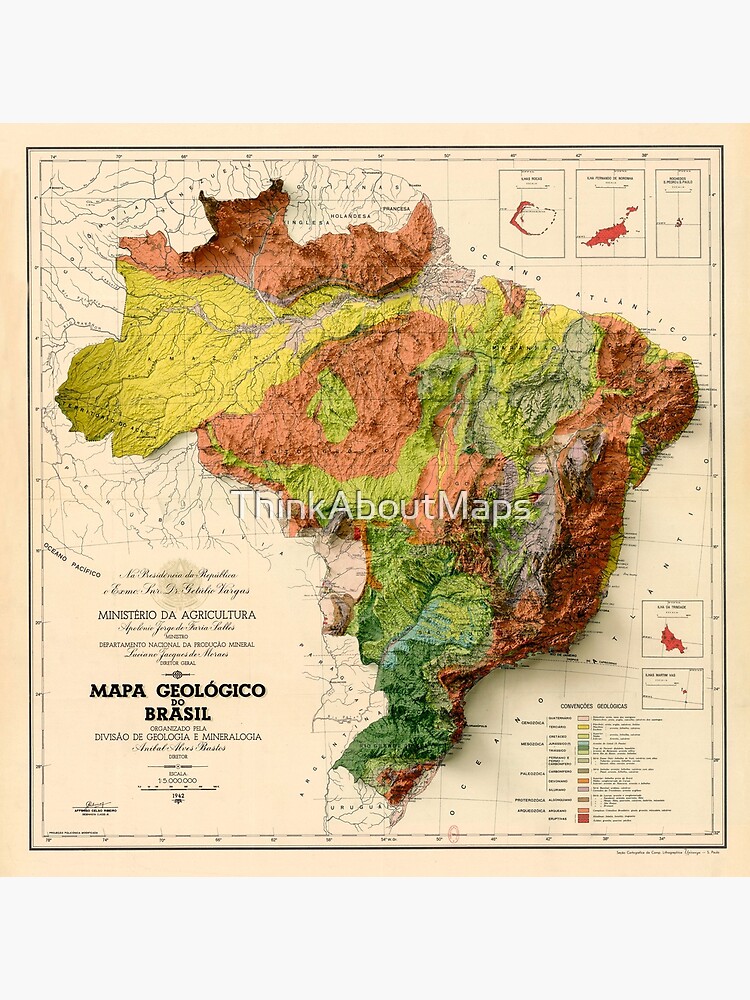 "1942 Geological Map of Brazil digitally-rendered" Art Print for Sale ...