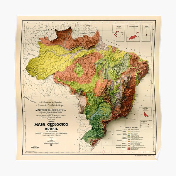 "1942 Geological Map of Brazil digitally-rendered" Poster by ...