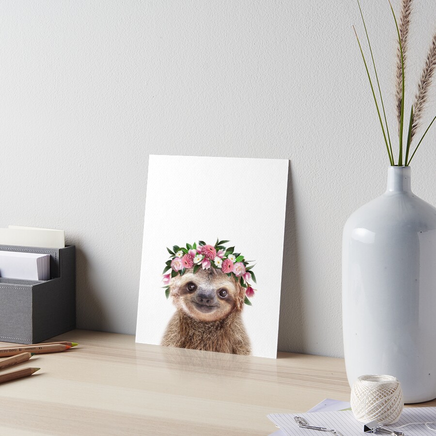 "Baby Sloth With Flower Crown, Baby Animals Art Print by Synplus" Art ...
