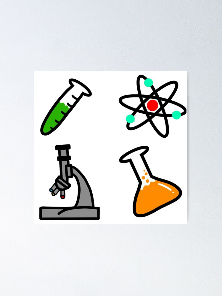"science atom, microscope, beaker, test tube pack" Poster for Sale by ...