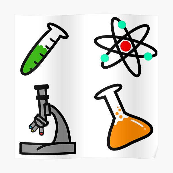 "science atom, microscope, beaker, test tube pack" Poster by ...