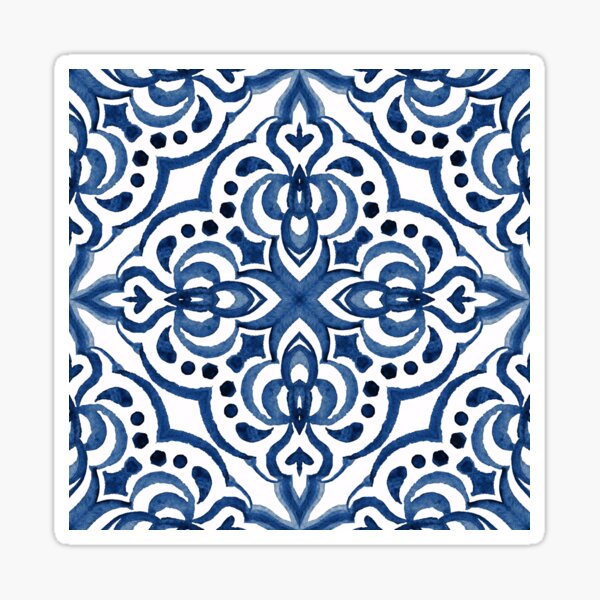 "Watercolor Navy Blue Moroccan Tile " Sticker for Sale by UniqueDB ...