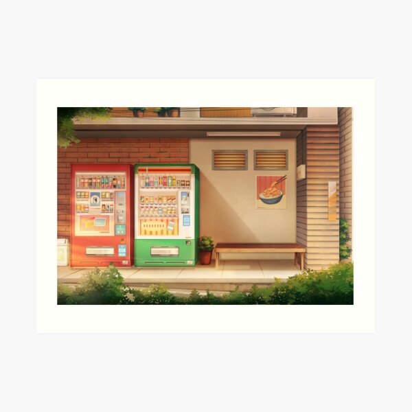 "Japanese Town Alley And Vending Machine Evening" Art Print by ...