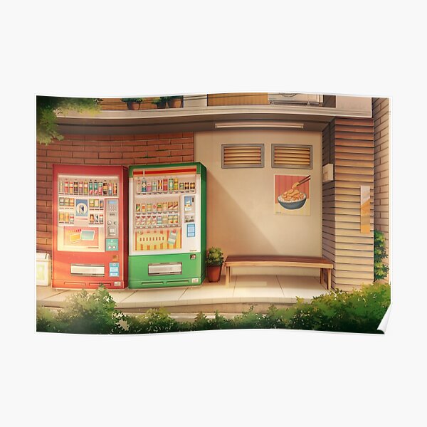 "Japanese Town Alley And Vending Machine Evening" Poster for Sale by ...