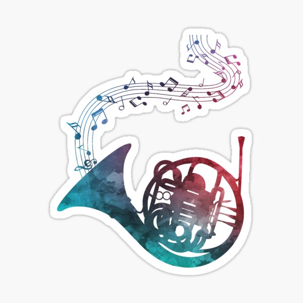 "French Horn With Music Notes" Sticker for Sale by Primroaddesigns ...