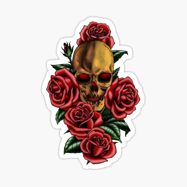 "Skull and Roses" Sticker by bonedesigns | Redbubble