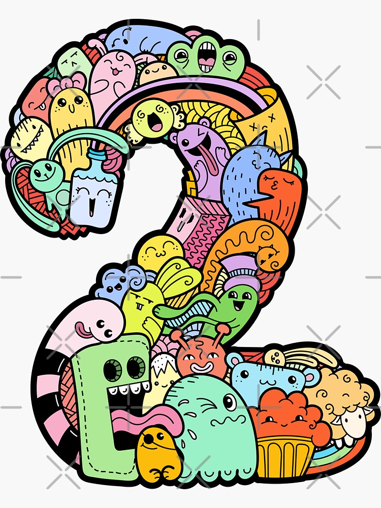 "Number 2 two - Funny and Colorful Cute Monster Creatures" Sticker for ...