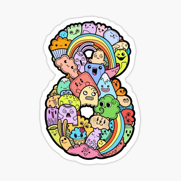 "Number 8 eight - Funny and Colorful Cute Monster Creatures" Sticker by ...