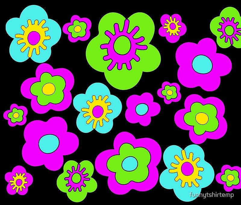 "Hippie Groovy Flowers Blue Green purple Happy Flowers" by ...