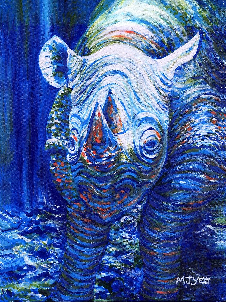 "Acrylic painting, Blue Rhino endangered animal art" by Marion Yeo ...