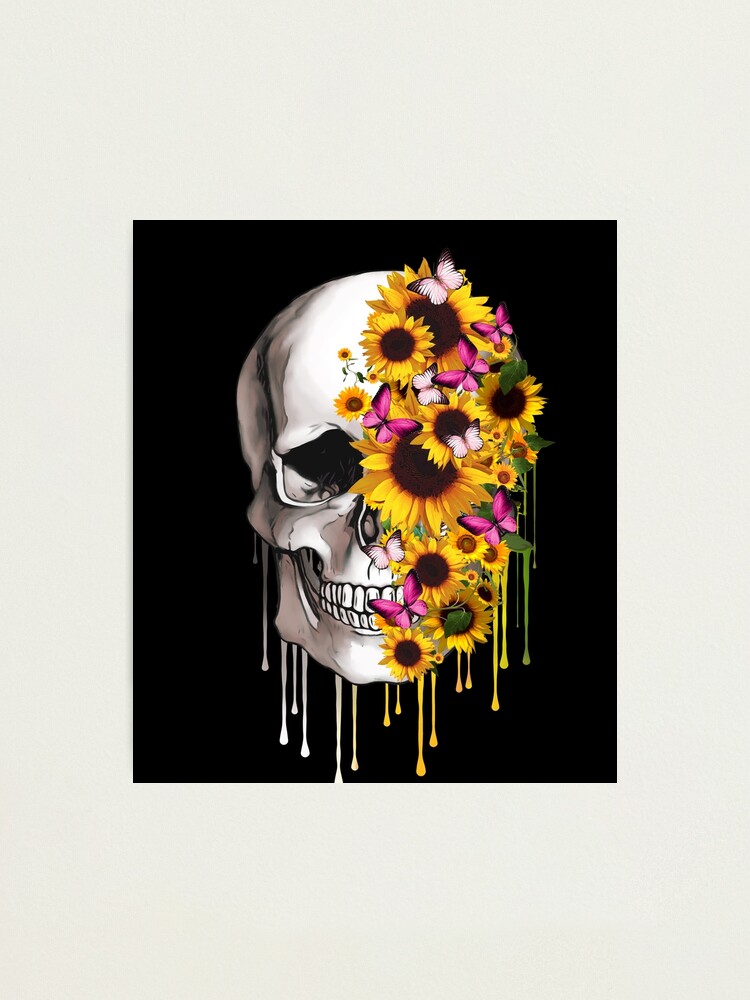 "Skull human anatomy floral, skeleton watercolor orange pink sunflowers ...