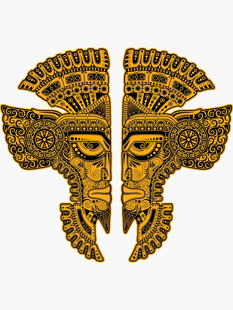"Yellow and Black Aztec Twins Mask Illusion" Sticker for Sale by ...