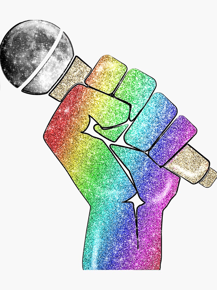 "Rainbow Fist Hand with Moon Microphone Music" Sticker by Jolly-Yosei ...