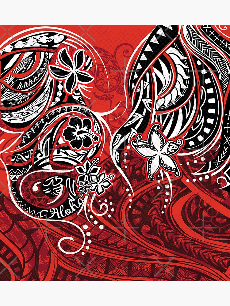 "Hawaiian Red Tribal ALOHA Print" Sticker for Sale by sunnthreads ...