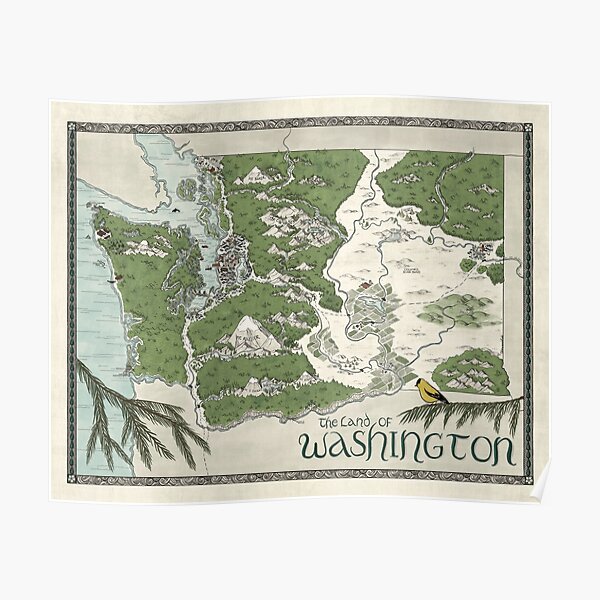 "Washington State Fantasy Map" Poster for Sale by tomiannie | Redbubble