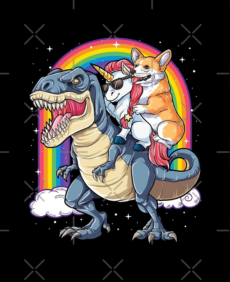 "Corgi Unicorn Riding Dinosaur T rex Shirt for Men Women Boys Girls ...
