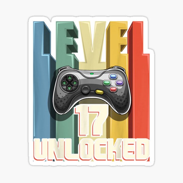 "Level 17 Unlocked Retro Video Game" Sticker for Sale by ElmiraKorgay ...