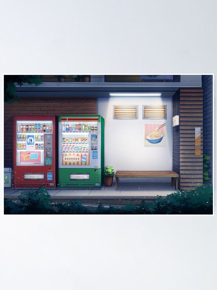 "Japanese Town Alley And Vending Machine Night" Poster for Sale by ...
