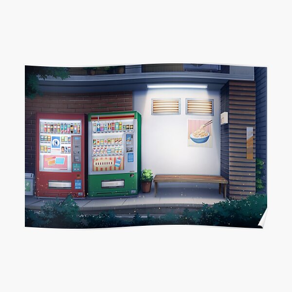"Japanese Town Alley And Vending Machine Night" Poster for Sale by ...