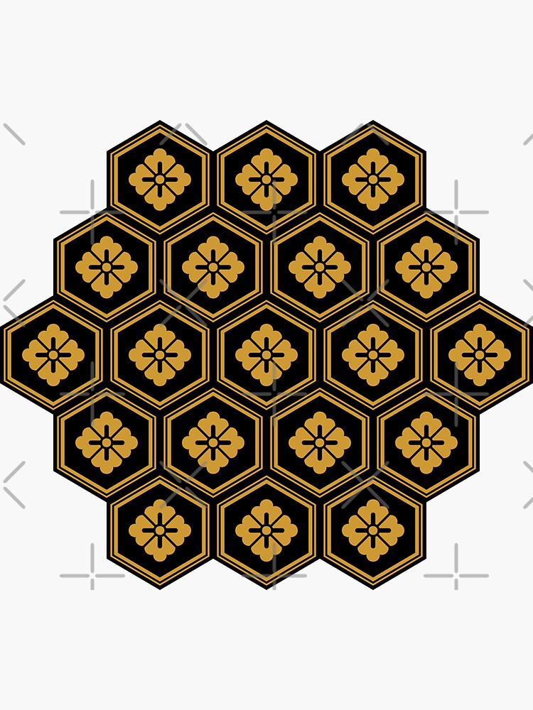"Traditional Japanese Kikko Pattern Black on Gold" Sticker for Sale by ...