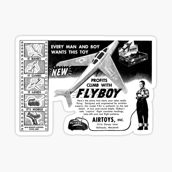 "FLYBOY - ATOMIC AGE FLYING PLANE TOY ADVERTISEMENT" Sticker for Sale by ThrowbackAds | Redbubble