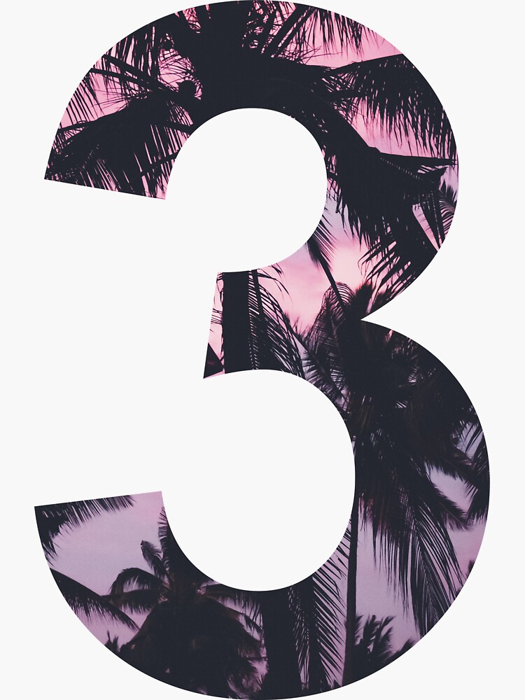 "Number three design, 3 with purple tropical background" Sticker by ...