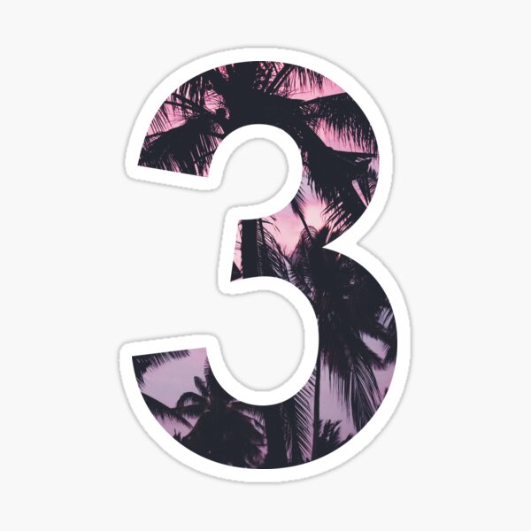 "Number three design, 3 with purple tropical background" Sticker by ...